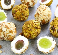 Appetizer - Grapes wrapped in cream cheese and pistachios recipes